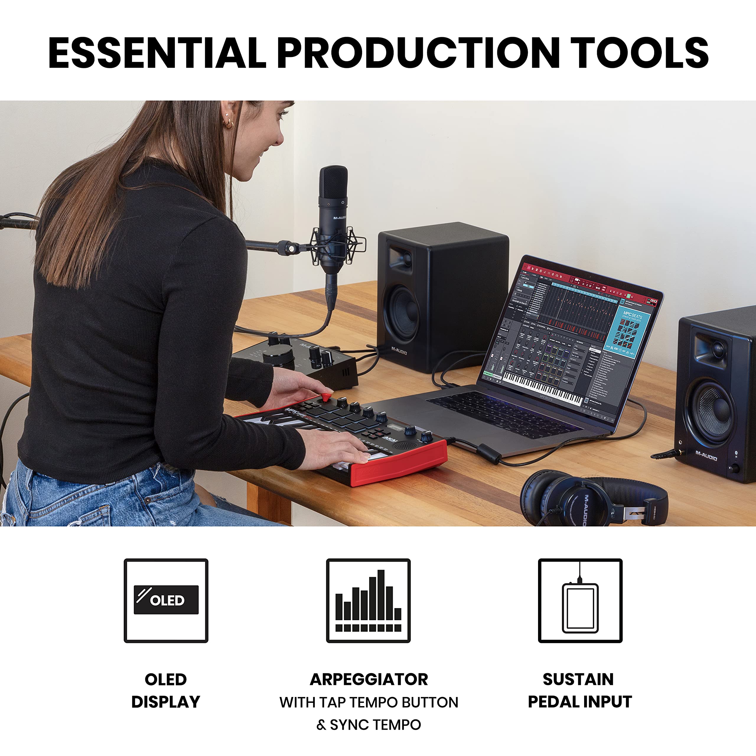 AKAI Professional MPK Mini Play MK3 - MIDI Keyboard Controller with Built in Speaker and Sounds Plus Dynamic Keybed, MPC Pads and Software Suite