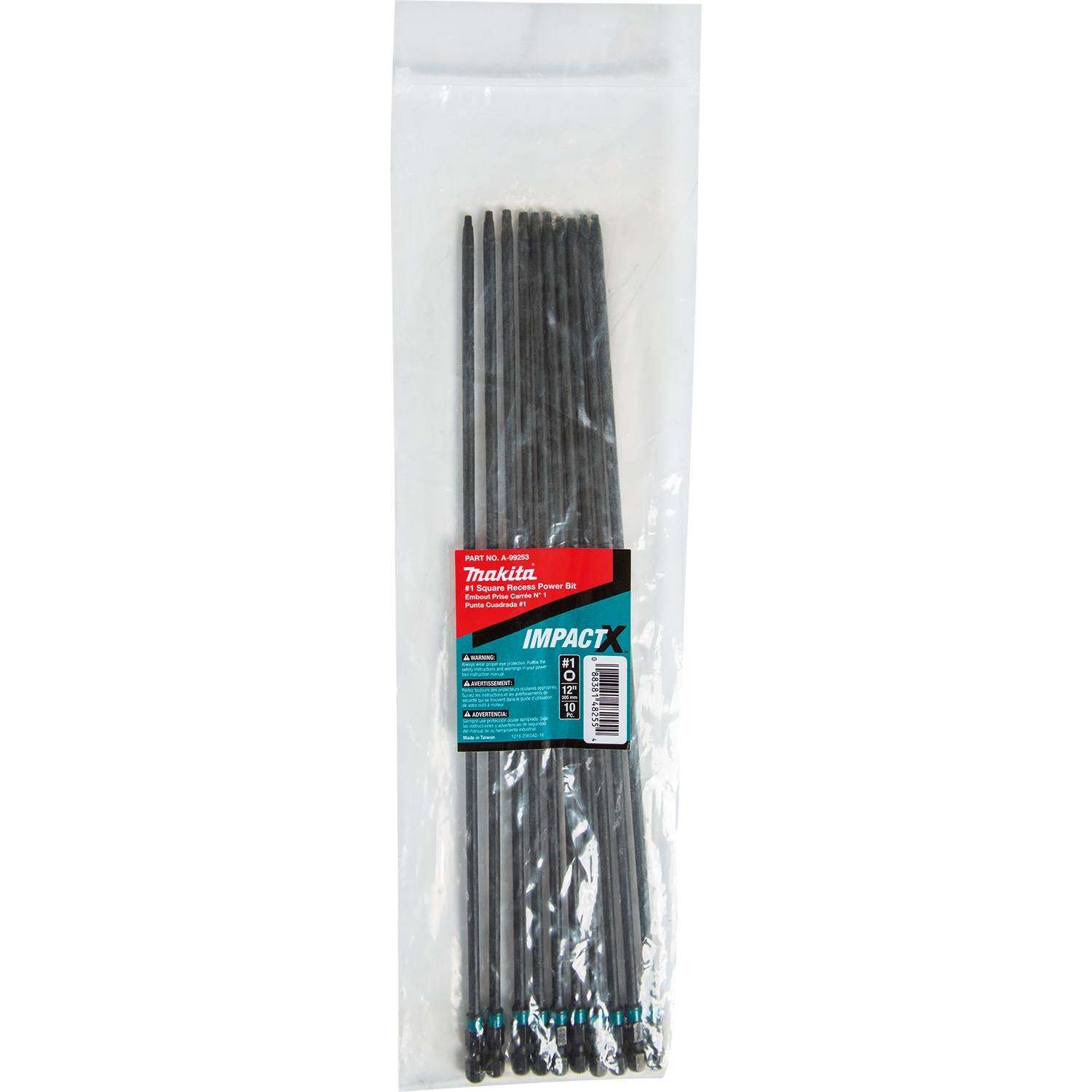 Makita A-99253 Impactx #1 Square Recess 12″ Power Bit, 10 Pack, Bulk