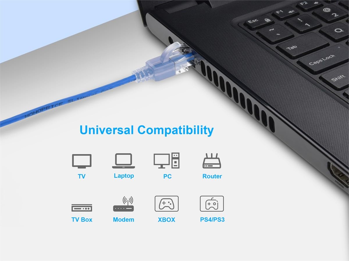 Monoprice Cat6A 25ft Blue 10-Pk Patch Cable UTP 30AWG 10G Pure Bare Copper Snagless RJ45 SlimRun Series Ethernet Cable