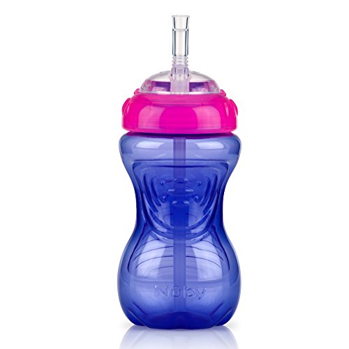 Nuby 3 Piece Girl No-Spill Cup with Flex Straw, 10 Ounce