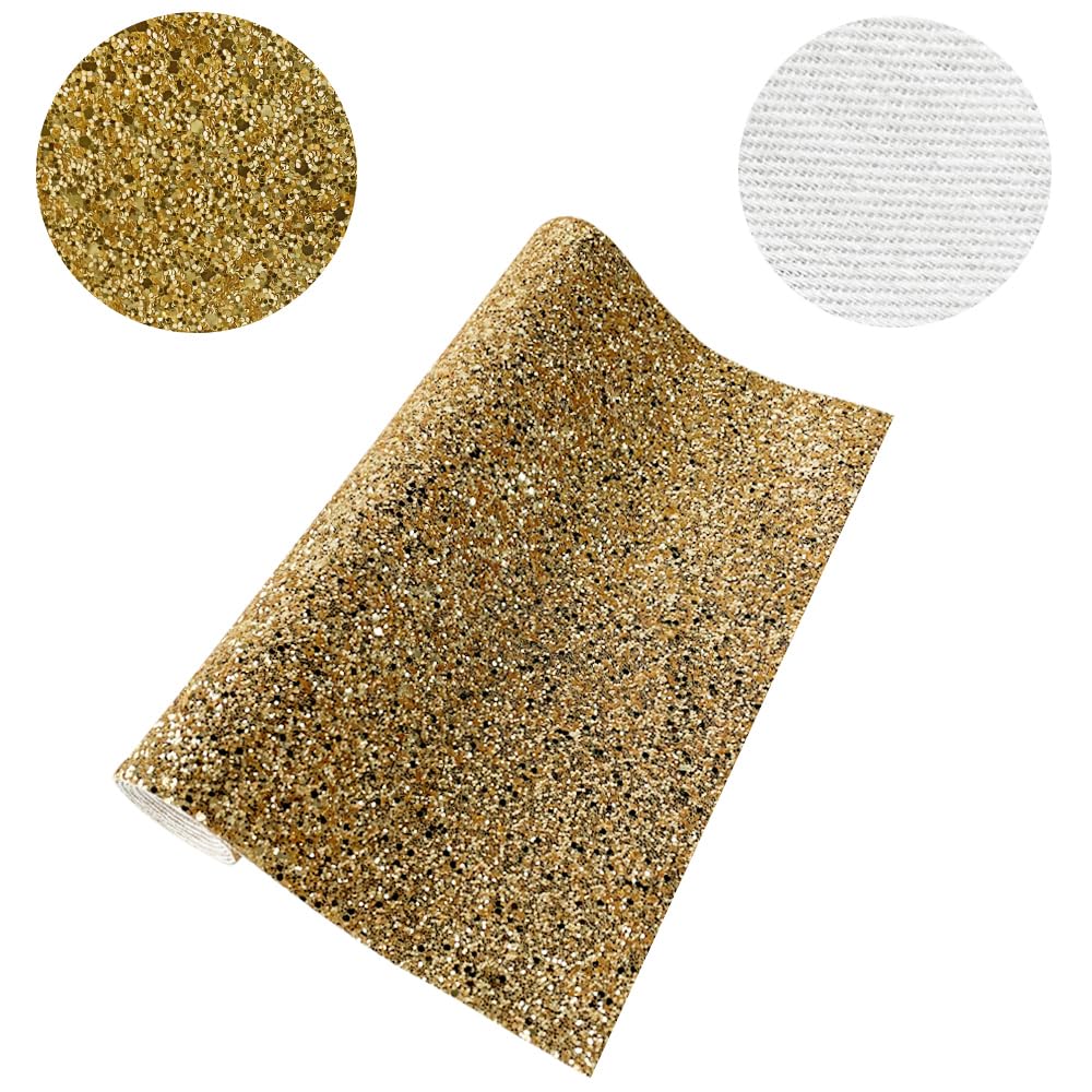 Solid Color Chunky Glitter Faux Leather Roll 12 x 53 Inch Sparkle Synthetic Sewing Fabric for Hair Bows Jewlery Making DIY Accessories (Gold)