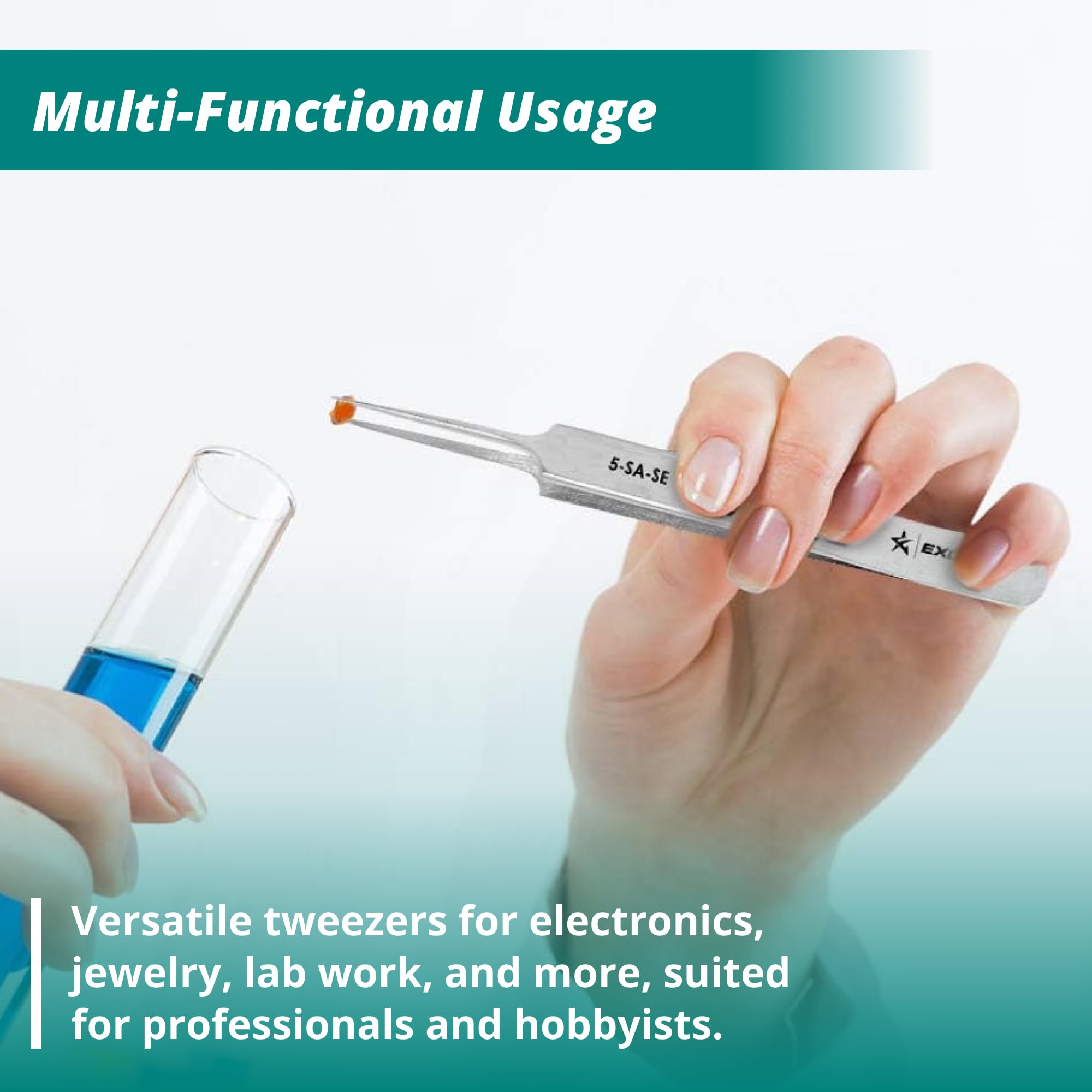 Excelta Ultra Fine Point Tweezers, Mini Straight Tapered For Microscopy, 4.25" Anti-Magnetic Stainless Steel, Basic