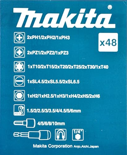 Makita B-36201 Metric High Speed Steel Drill Bit, Screw Bit and Socket Set (48 Piece)