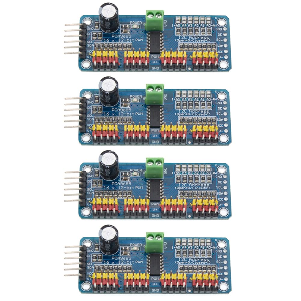 Onyehn PCA9685 IIC Module,16 Channel 12-Bit PWM Servo Motor Driver for Arduino Robot or Raspberry pi(4 Pack)