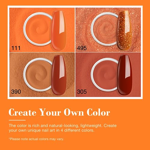 AZUREBEAUTY Dip Powder Nail Kit Starter, Orange Brown Glitter, 4 Fall Pumpkin Maple Dark Colors Set, French Halloween Nail Art Base Top Coat Activator Essential Liquid Manicure DIY Salon 12 PCS