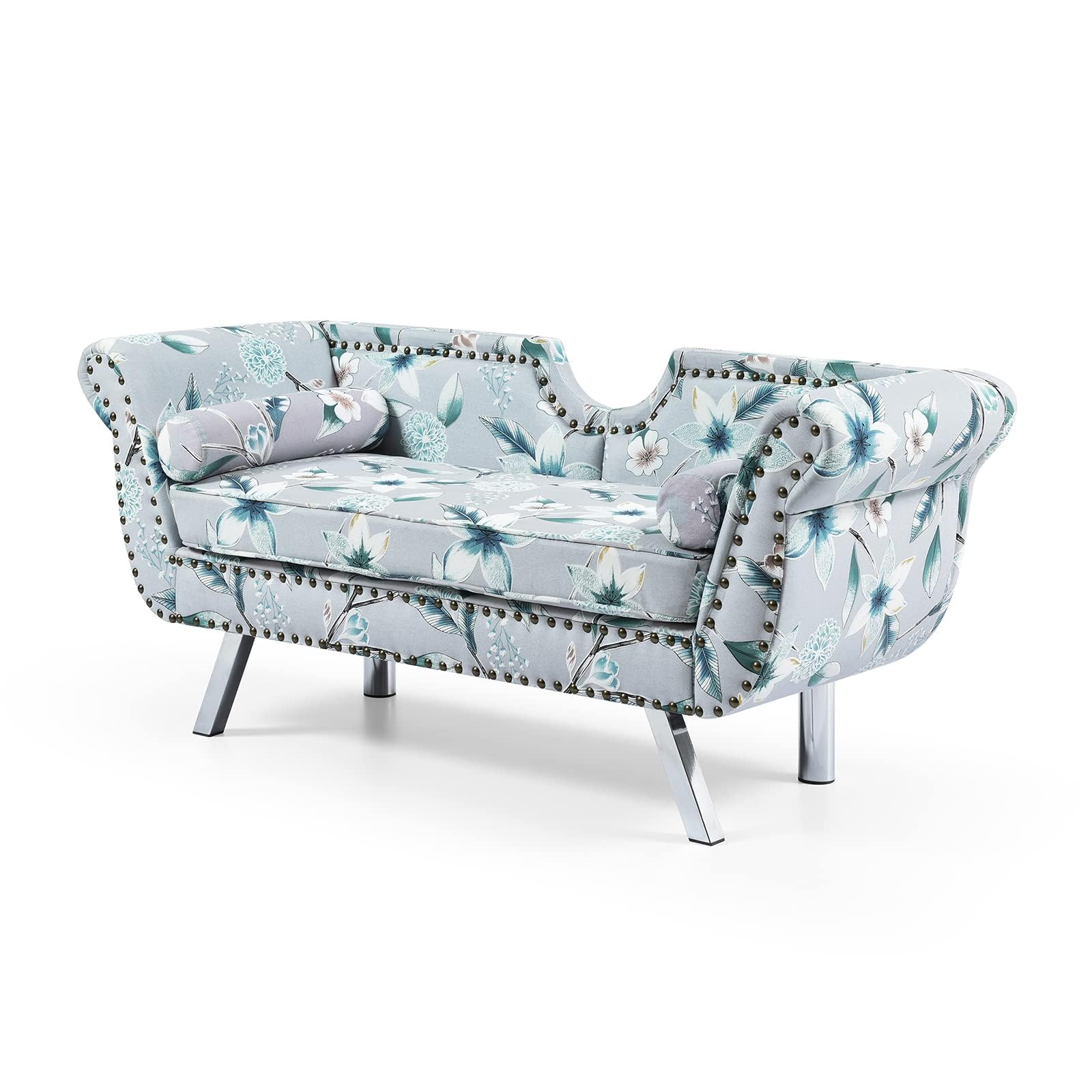 TMEOSK 61”Velvet Loveseat Accent Couch Sofa with 2 Pillows, Modern Upholstered Sleeper Sofa with Removable Cushion and Nailhead Trimming for Living Room Bedroom Apartment (Flower)