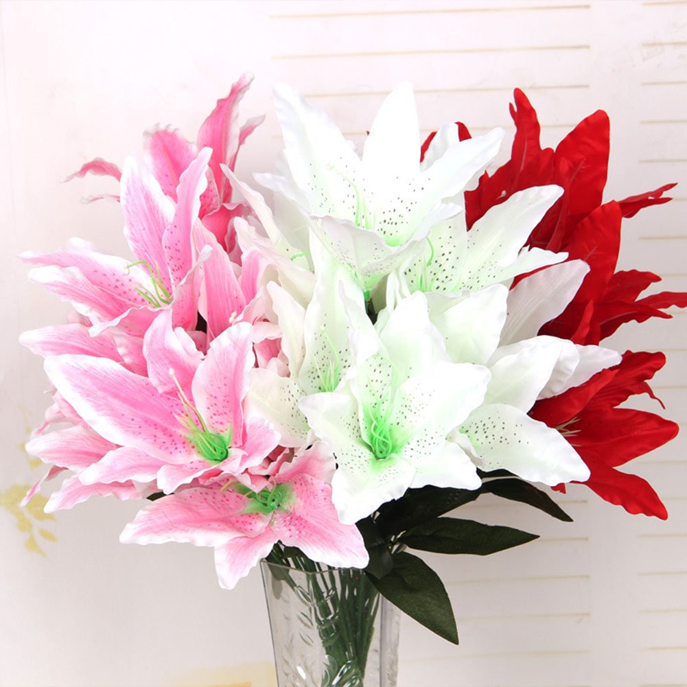 Artfen Artificial Lily 10 Heads Fake Lily Artificial Flower Wedding Party Decor Bouquet Home Hotel Office Garden Craft Art Decor Yellow