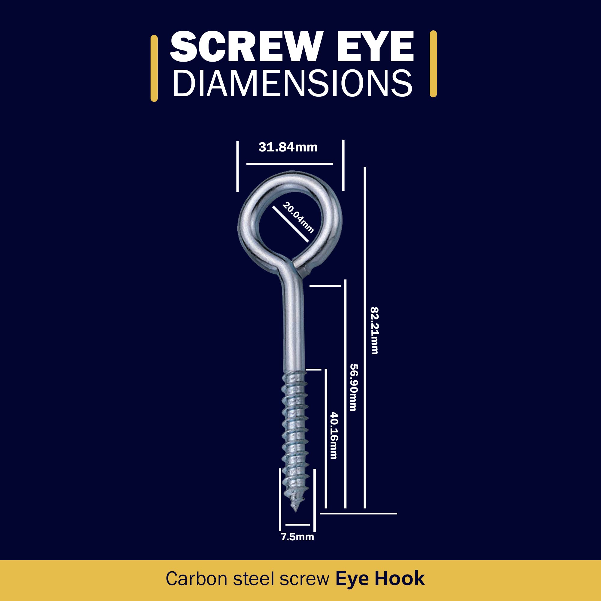 ADEES Pack of 10 Eye Hooks Screw 3.2 Inches for Load Lifting, Securing Cables, Chains & Ropes | Heavy Duty Eye Bolt for Indoor Outdoor Use | Self-Tapping Eye Screws Made to Last