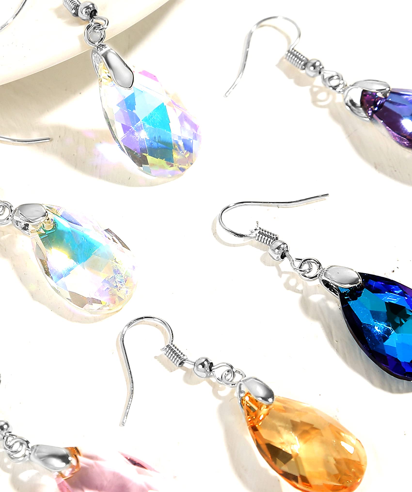 Akeoqi 6 Pairs Leverback Dangle Earrings Set Multi-color Tear Drop Cubic Zirconia Dangle Earrings For Women