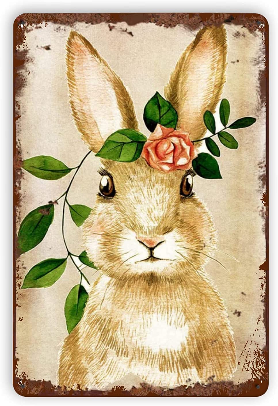 Flower Art Lovers Wall Decor Signs Baby Kleidung Weant Bunny with Flowers Farm Garden Bar Cafe Kitchen Home Room Wall Decor Art Tin Signs 8 x 12 inch