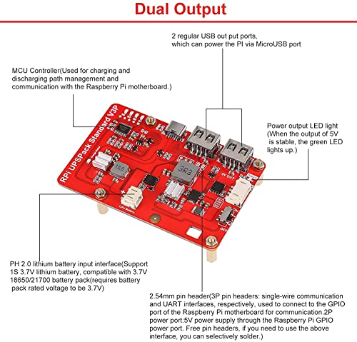 MakerFocus Raspberry Pi 4 Battery Pack UPS, RPI Pack Standard 4000mAh Raspberry Pi Battery USB Pack Raspberry Pi Latest Version V3Plus Expansion Board Power Supply Type-C for RPI 5 4B 3B+ 3B 2B+