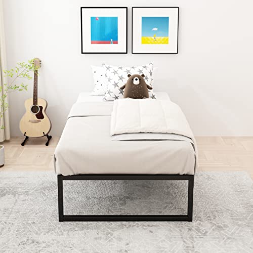 Lutown-Teen 14 Inch Twin Bed Frames Heavy Duty Metal Twin Size Platform Bed Frame No Box Spring Needed, Noise Free, Easy Assembly, Black