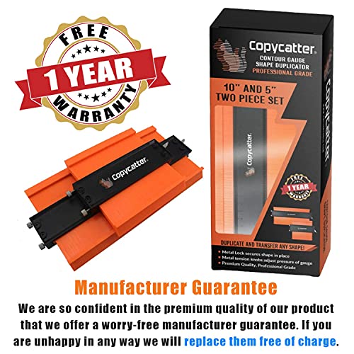 Catter Tools COPYCATTER Contour Gauge Tool - Professional Grade - (10" + 5" set) with Metal Lock + Tension Knobs - Instant Shape Tool - Profile Tool - Duplicate odd trim, flooring + more!