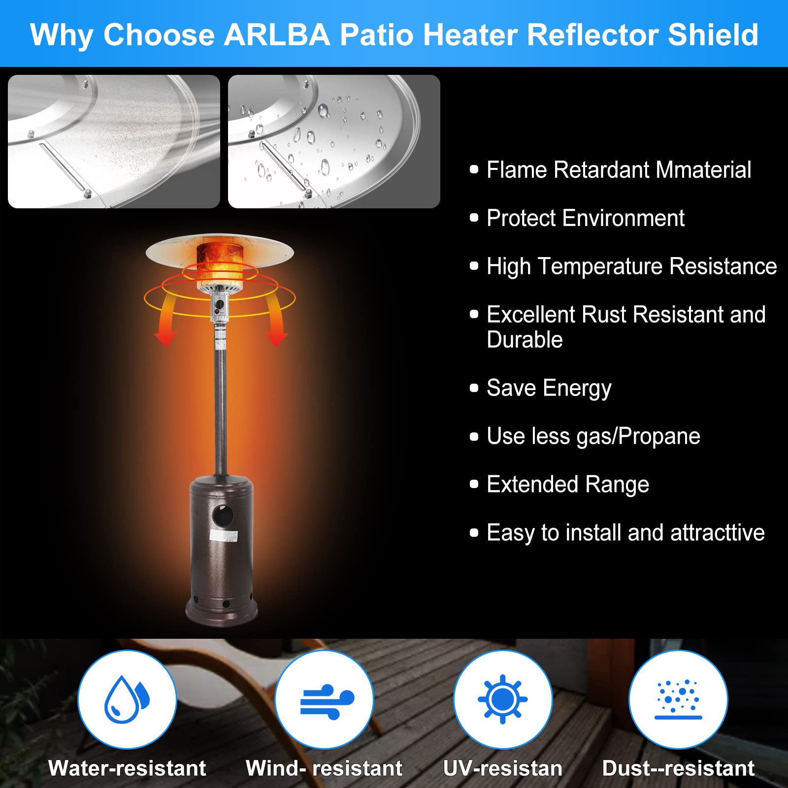 ARLBA Upgraded Outdoor Patio Heater Reflector Shield, Propane Heat Reflector Shield Top for Outdoor Heaters,Outdoor Heater Replacement Dome Part with All Hardware,33" Universal Fit(3-Hole Mount)