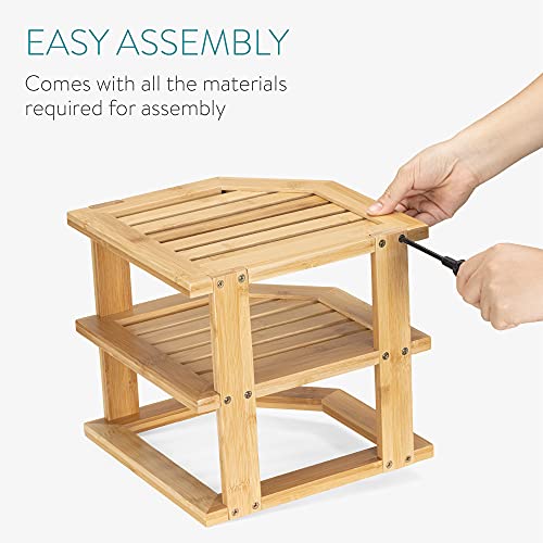 Navaris Bamboo Corner Shelf - Kitchen or Bathroom Corner Shelf Organizer - 9.5" High 3 Tier Storage Shelf for Countertop, Cabinet, Counter, Pantry