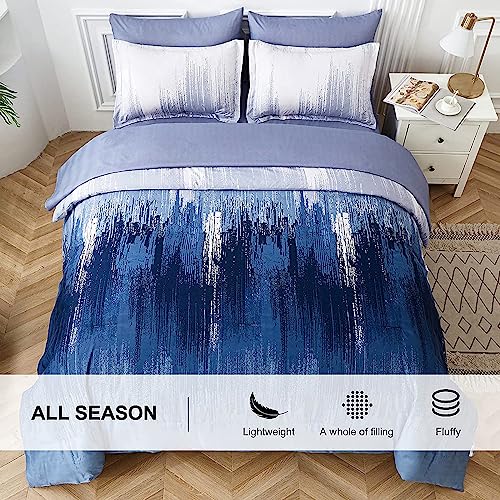 Navy Blue Comforter Set Queen,7 Pieces Bed in a Bag Colorful Abstract Art Gradient Comforter Soft Microfiber Bedding Set -1 Comforter, 1 Flat Sheet, 1 Fitted Sheet, 2 Pillow Shams,2 Pillowcases