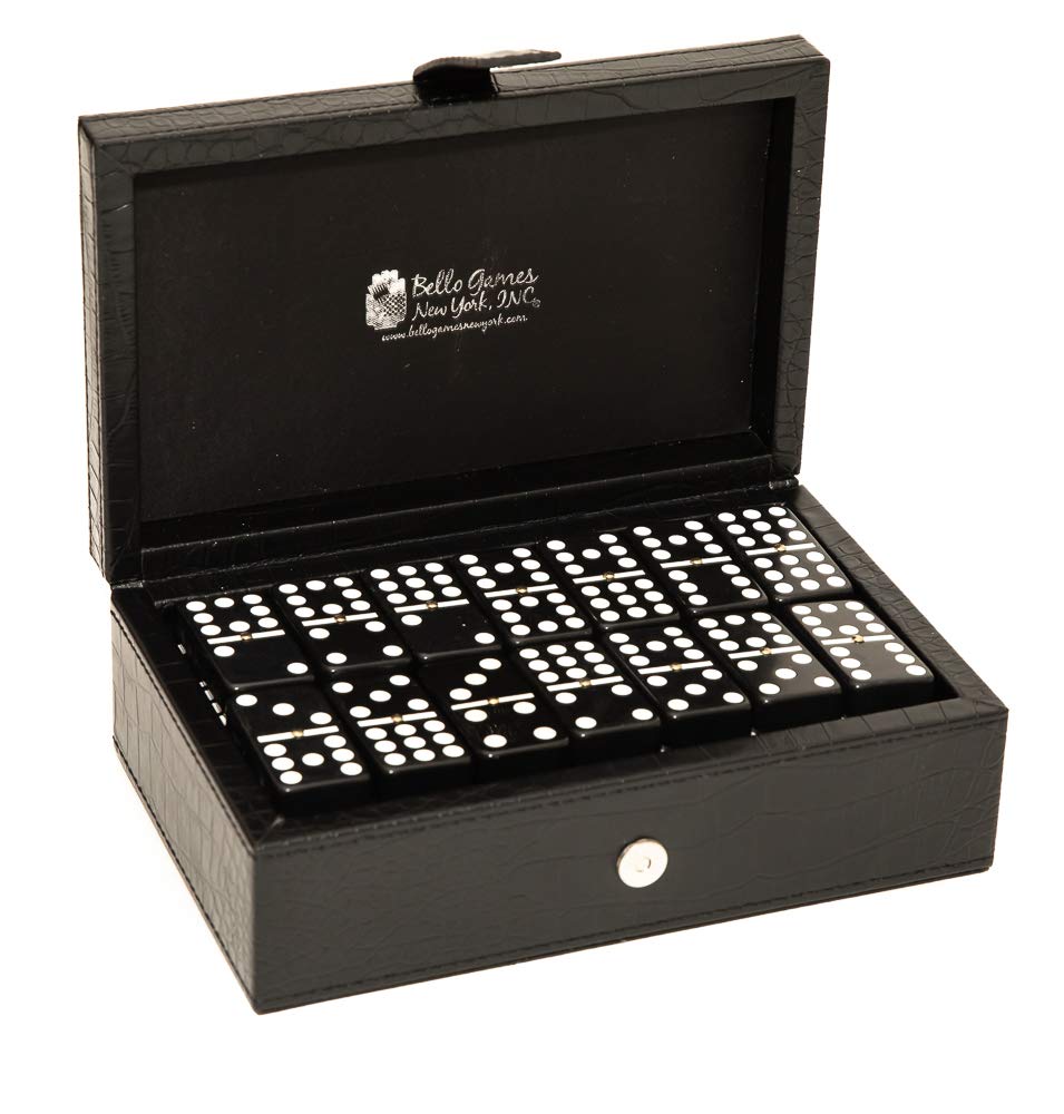 Bello Games New York, Inc. Flushing Meadows Double Nine Black Professional Jumbo Size Tournament Dominoes Set in a Black Leatherette Case