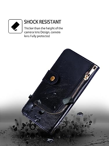 Arseaiy Case for Oppo Reno 6 Pro 5G(MediaTek) Flip Phone Case PU Leather Zipper Pocket Wallet Case Cover with Card Holder Kickstand Shell Black