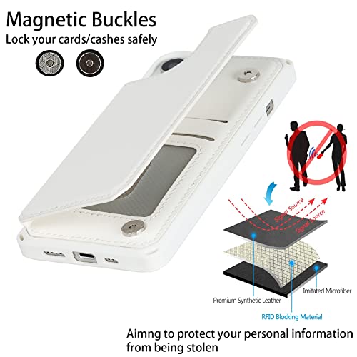 Cavor for iPhone 13 Wallet Case for Women Men,iPhone 13 Case with Card Holder,Phone Cases for iPhone 13 with Stand & Strap,Leather Credit Card Holders Shockproof Protective Cover-White