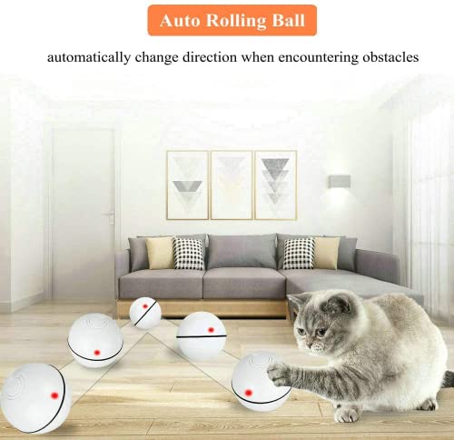 Pakoo Interactive Cat Toys Ball Smart Automatic Rolling Kitten Toys USB Rechargeable Motion Ball + Spinning Led Light with Timer Function The Best Entertainment Exercise Gift for Your Kitty