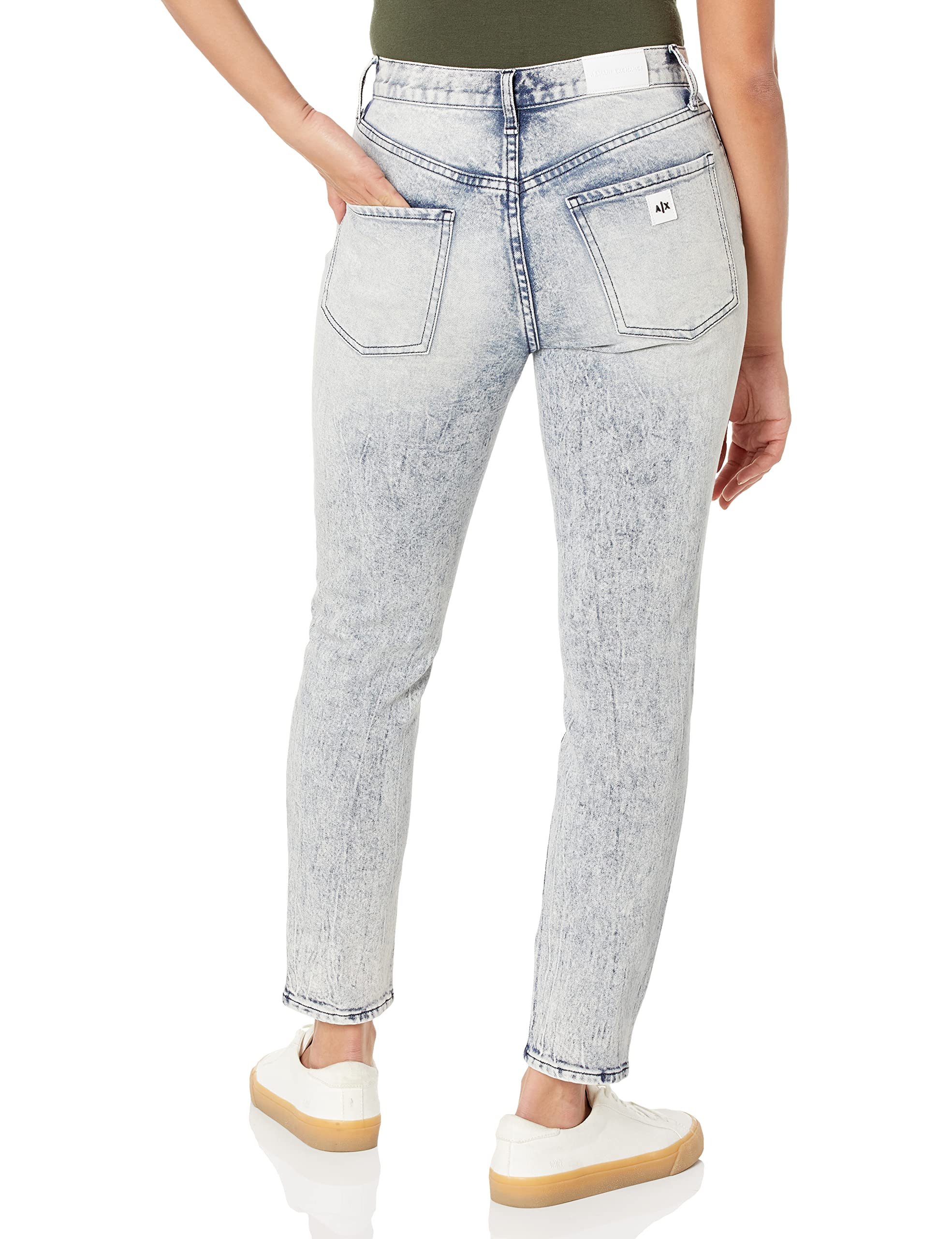 A | X ARMANI EXCHANGE Women's Acid Wash Tapered Fit Jeans, Indigo Denim, 25R