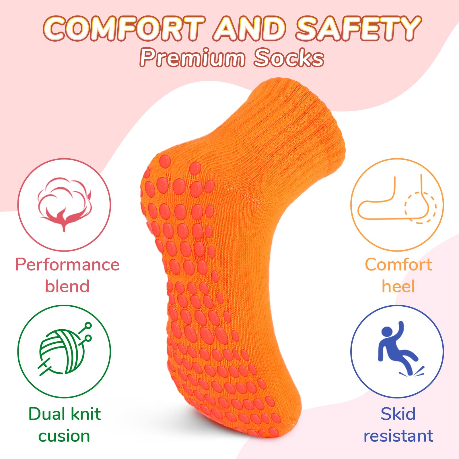 7 Pairs Kids Non Slip Socks Anti Skid Mid Calf Socks for Toddler Boys Girls (S)
