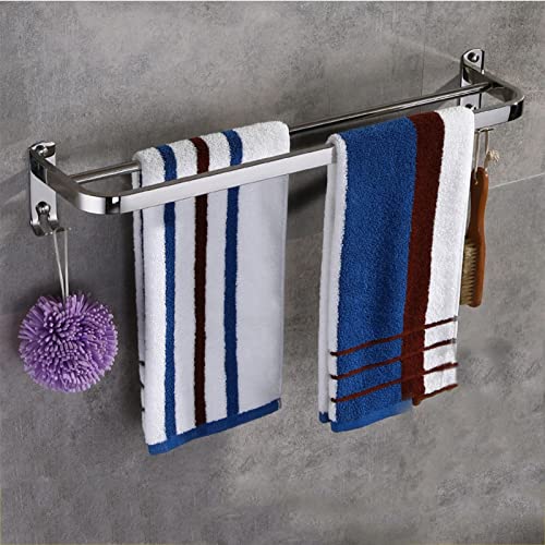 Towel Rail Rack - Hand Towel Holder for Bathroom Wall - 30cm Bath Bar Silver - Attached with Practical 2 Hooks - Stainless Steel - Fits in Kitchen,Toilet - Contemporary Design (Size : 27.6 inch)