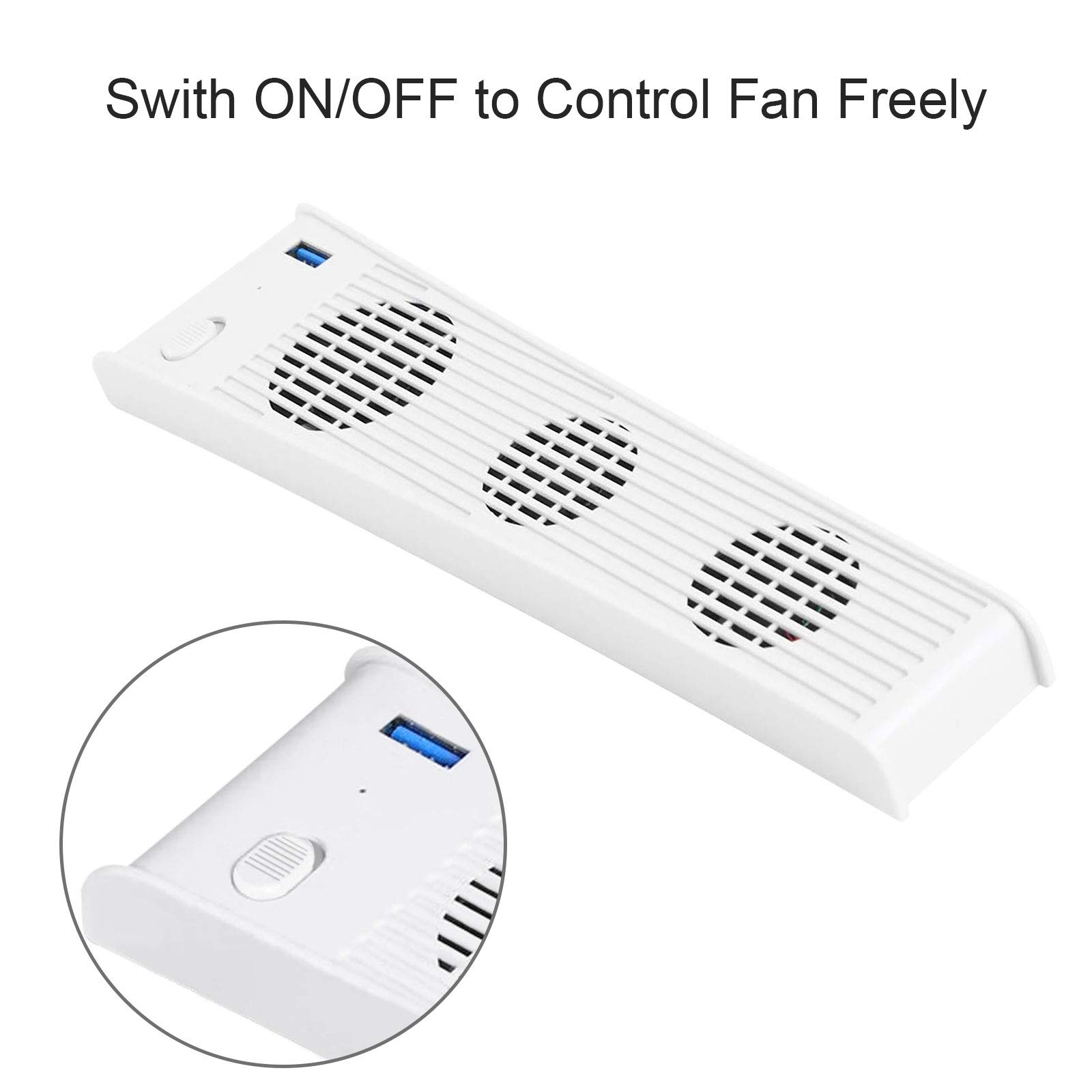 AKNES Cooling Fan for PS5,USB External Cooler 3 Fan Turbo Temperature Control Cooling Fans for Sony Playstation 5/5 Digital Edition Game Console,with 8 PCS Thumb Stick Grips Caps,White
