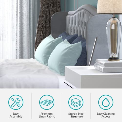 BALUS King Wingback Bed Frame with Headboard,Upholstered Platform Bed Frame Dutch Velvet Upholstered Bed,Modern Design,Available in 3 Sizes and 3 Colors Panel Bed Frame (Silver Gray)