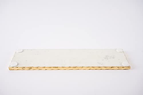 Mud Pie - 40700003 Mud Pie Marble and Gold Edge Hostess Set Serving Platter, One Size, white