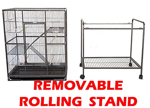 Extra Large Wrought Iron 4-Tiers Ferret Chinchilla Sugar Glider Rats Mouse Cage with Detachable Rolling Stand (32 x 19 x 64 H inches, Black Vein)