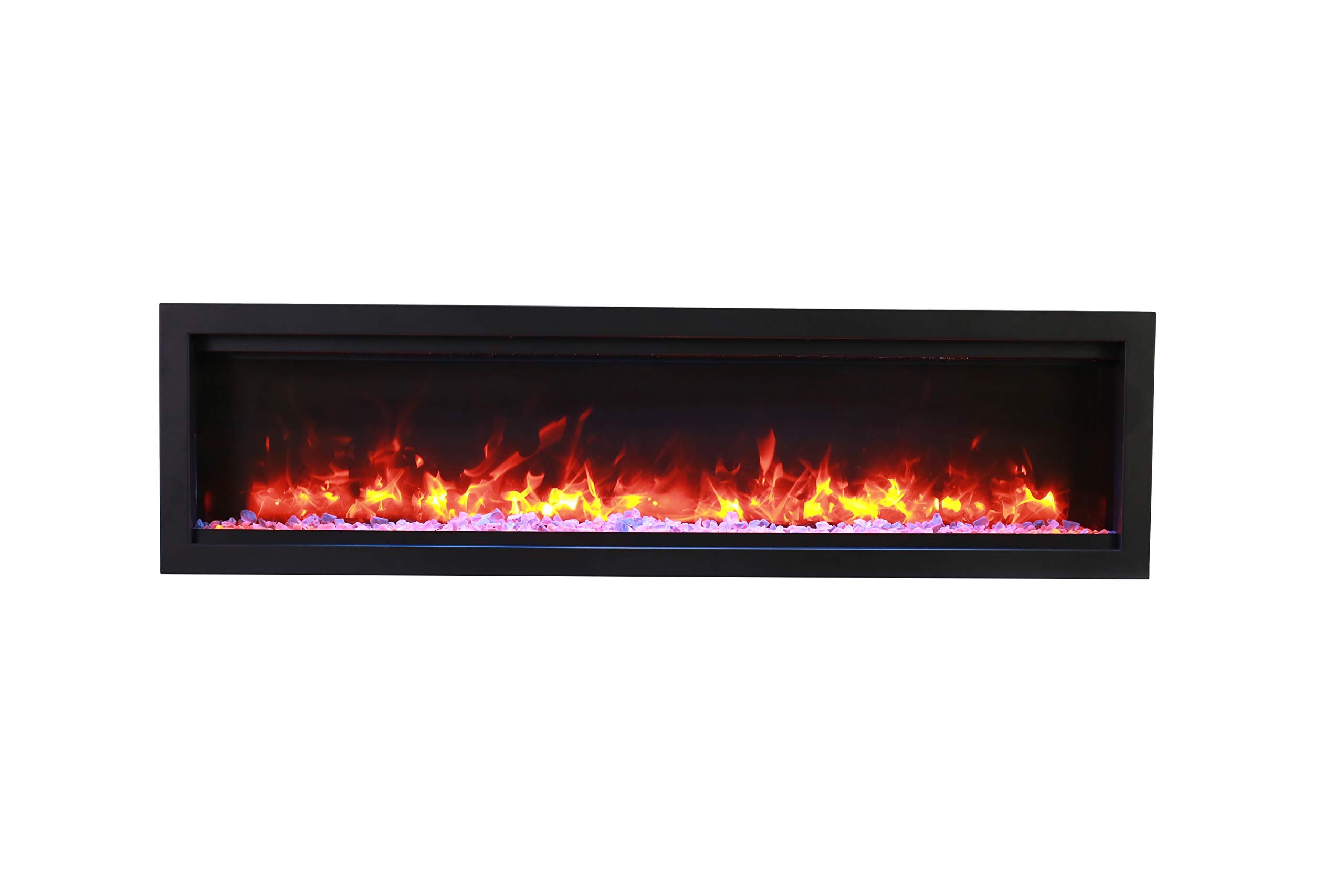 Amantii SYM-60-BESPOKE Symmetry Series Bespoke 60-Inch Built-in Electric Fireplace with Remote, Ice Media, Black Steel Surround