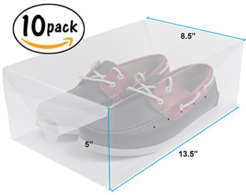Greenco Clear Foldable Shoe Storage Boxes, 10 Pack. Stackable Heavy Duty Plastic Shoe Storage Boxes, Shoe Box Organizers