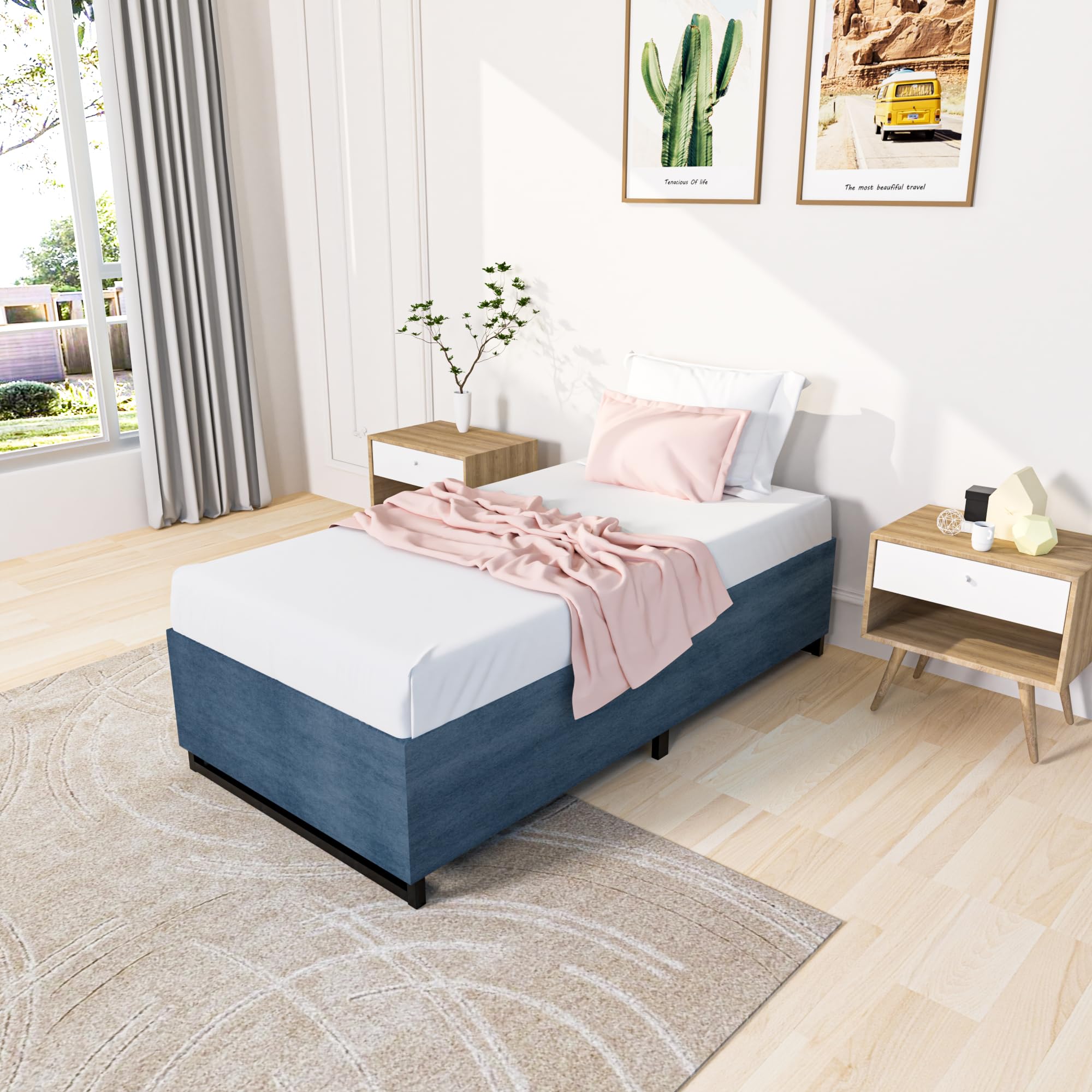 Vaciwe Twin Bed Frame with Fabric Cover 16 Inch, Metal Platform Bed Frames Twin Size No Box Spring Needed, Heavy Duty, Noise Free, Easy Assembly,Dark Grey