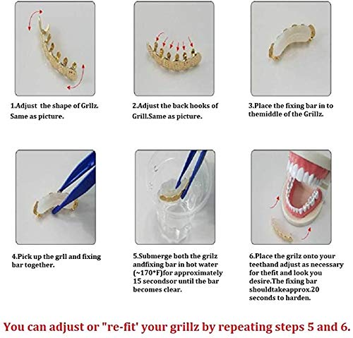 6PC 18K Plated Gold Grillz Mouth Teeth Top Tooth Single Grill Cap for Teeth Mouth Party Accessories Teeth Grills
