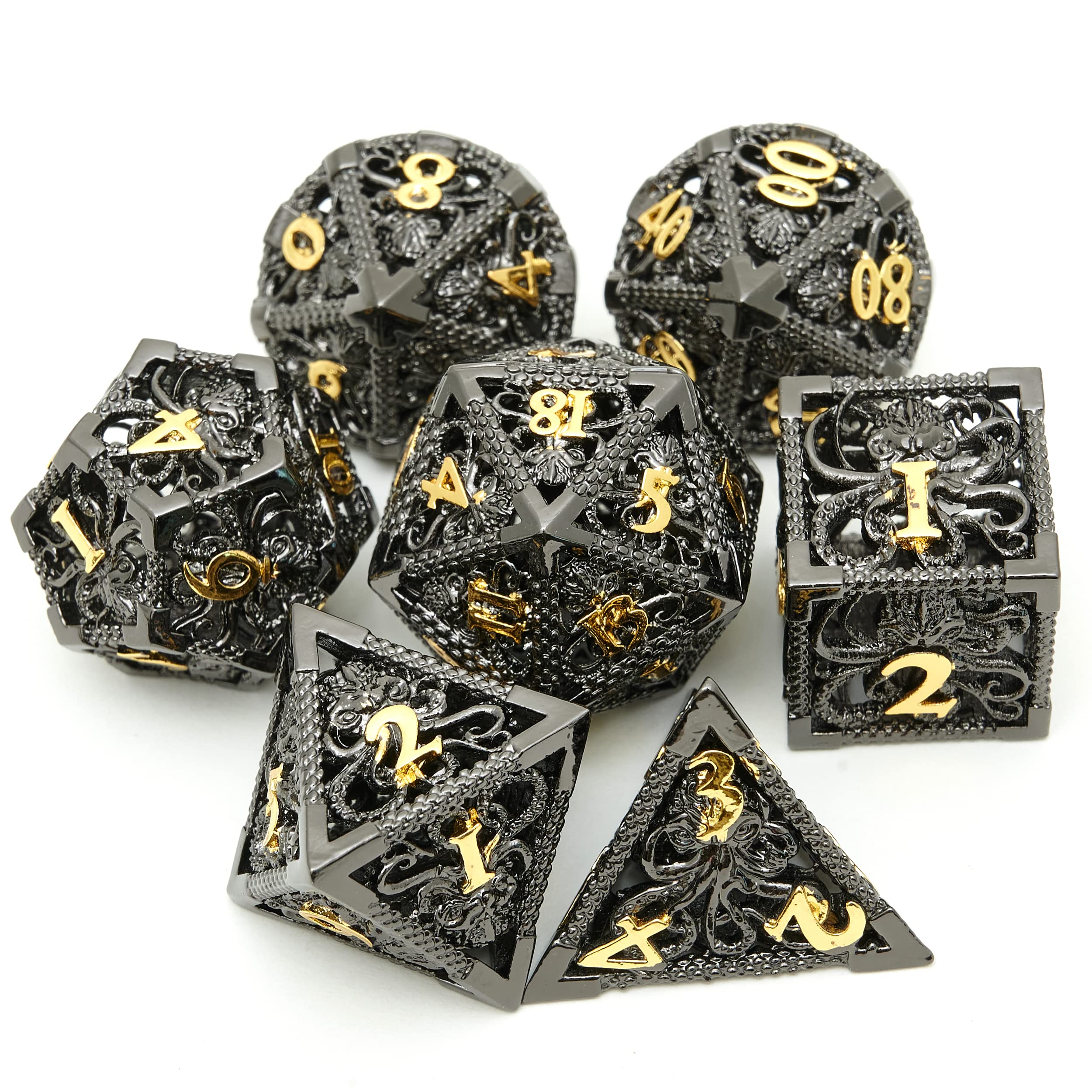 Dungeons and Dragons Dice DND Dice Set D and D dice Set D20 MTG Metal Dice Set Hollow Polyhedral Dice Role Playing Dice with Octopus Motifs for Dungeons and Dragons RPG Table Games