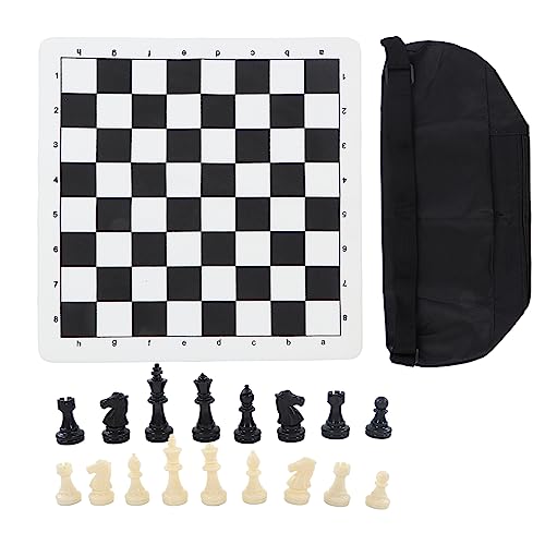 DAUERHAFT International Chess Set, 32Pcs Chess Pieces Portable PU Leather Chessboard Chess Set with Storage Bag, 65mm / 2.56in King Height Non Slip Bottom Board Game Set, for Outdoor Camping