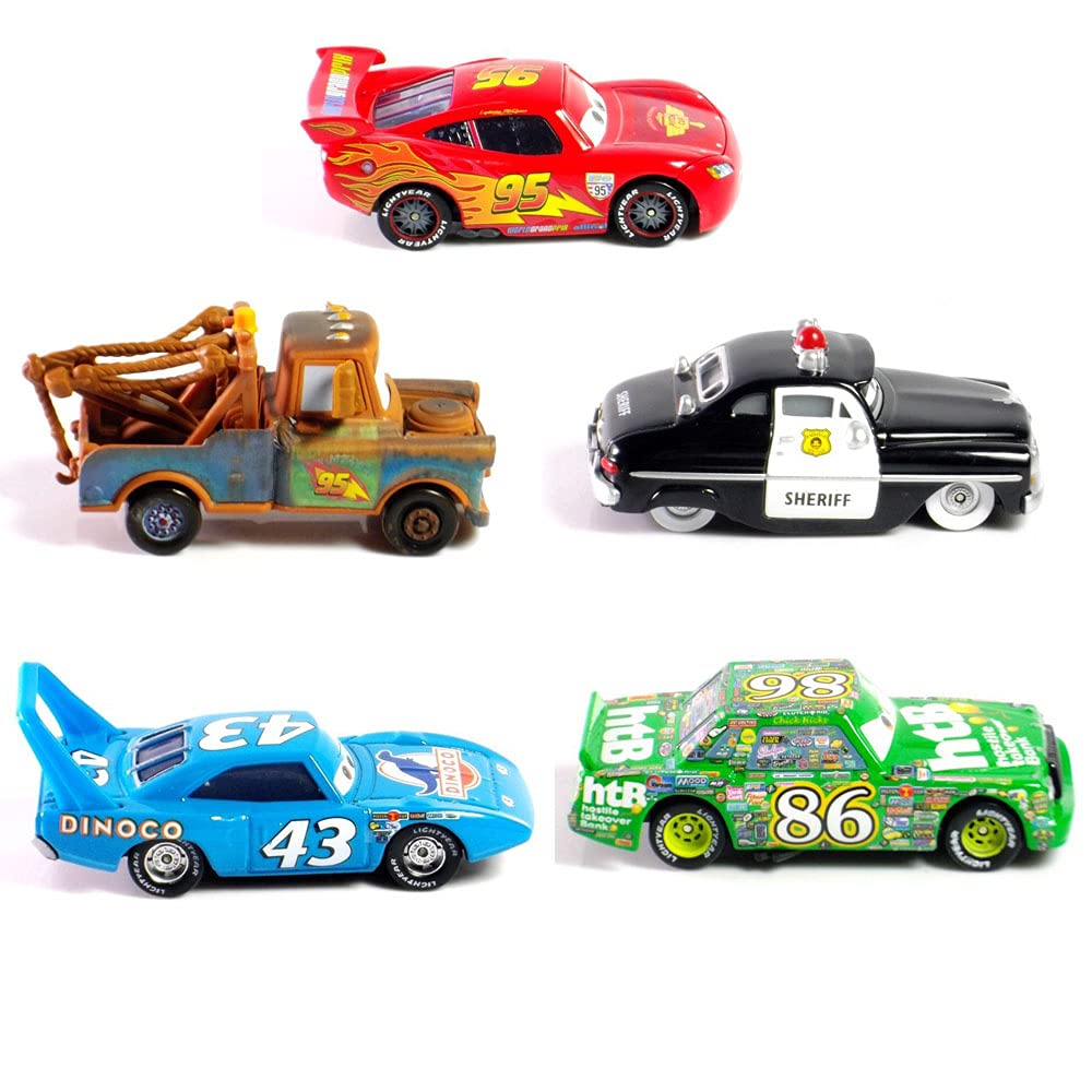 LLWEIT Cars 2 Basic Movie Characters 5 Pack Lightning McQueen and his Friends Metal die-cast Toy Cars,in Bulk