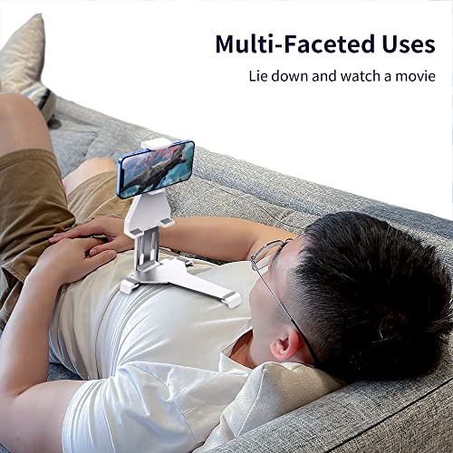 Flexible Cell Phone Holder Stand,with A Rotating Aluminum Base and Mount Clamp,Compatible with 4-10'' Device iPhone X Xs 11 12 13 Pro Max XR SE/iPad/Kindle,Used for Desktop,Bed,Couch(Silver)