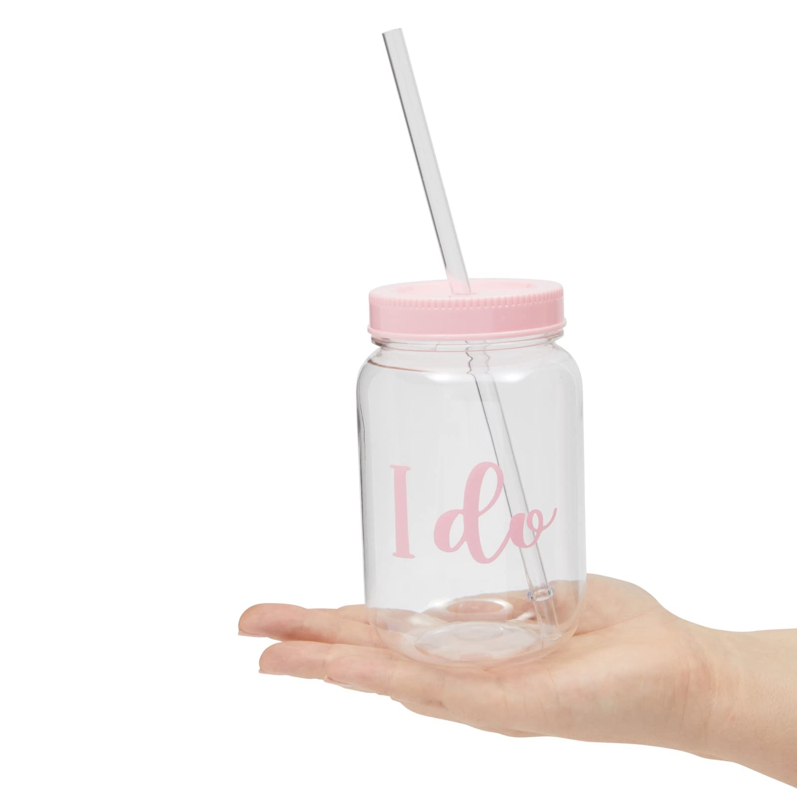 BLUE PANDA 12 Pack I Do Crew Bachelorette Party Cups with Lids, Pink Bridal Shower Mason Jar Gifts (18 oz)