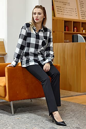 Bamans Women's Bootcut Pull-On Dress Pants Office Business Casual Yoga Work Pants with Key Pocket Straight Leg (Black, Medium)