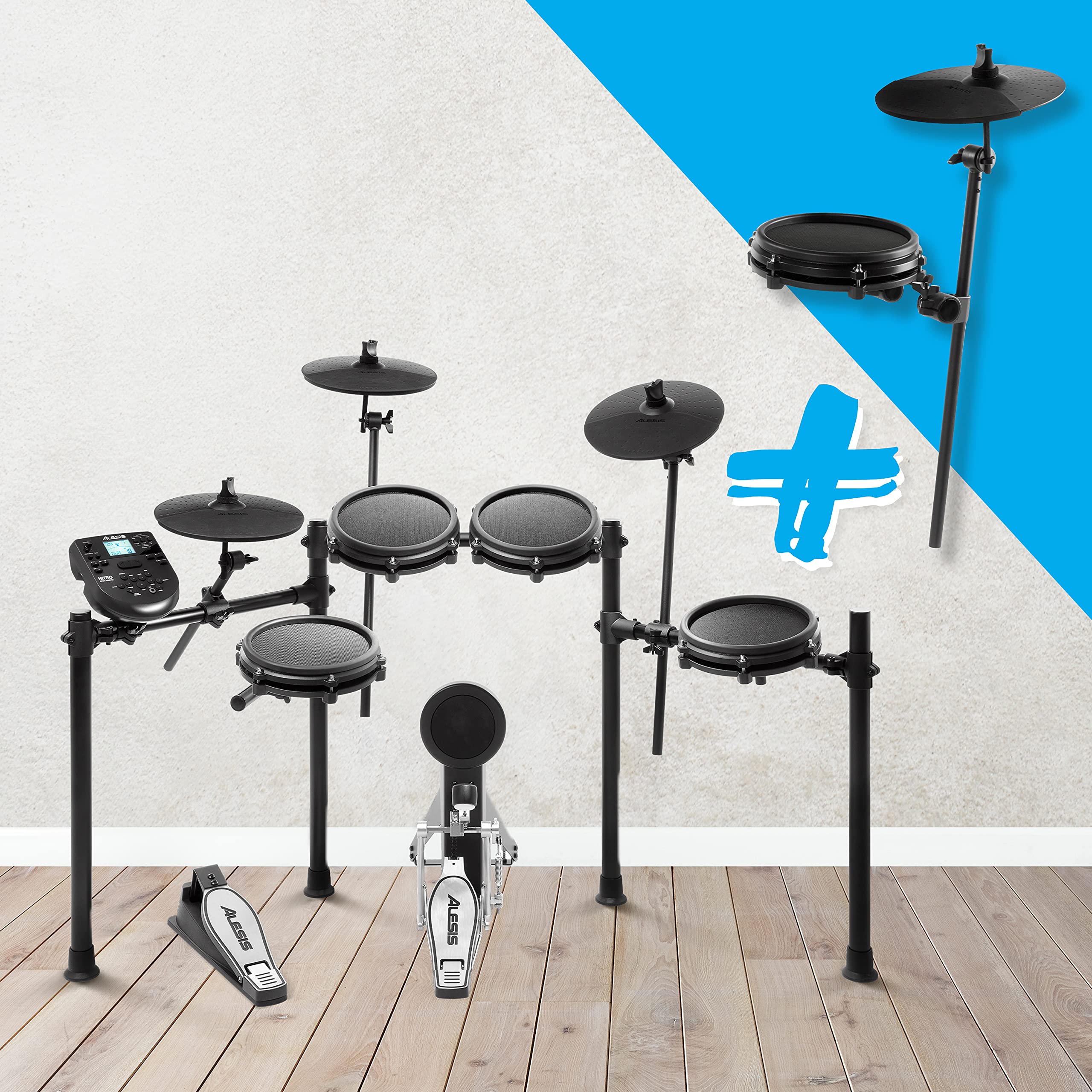 Alesis Drums Nitro Mesh Kit Bundle - Ten Piece Mesh Electric Drum Set With 385 Electronic Drum Kit Sounds and Solid Aluminum Rack