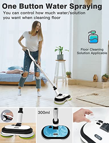 Cordless Electric Mop, Electric Floor Cleaner with LED Headlight & Water Sprayer, Up to 60 mins Detachable Battery, Dual-Motor Powerful Spin Mop with 300ML Water Tank for Multi-Surface, Self-Propelled