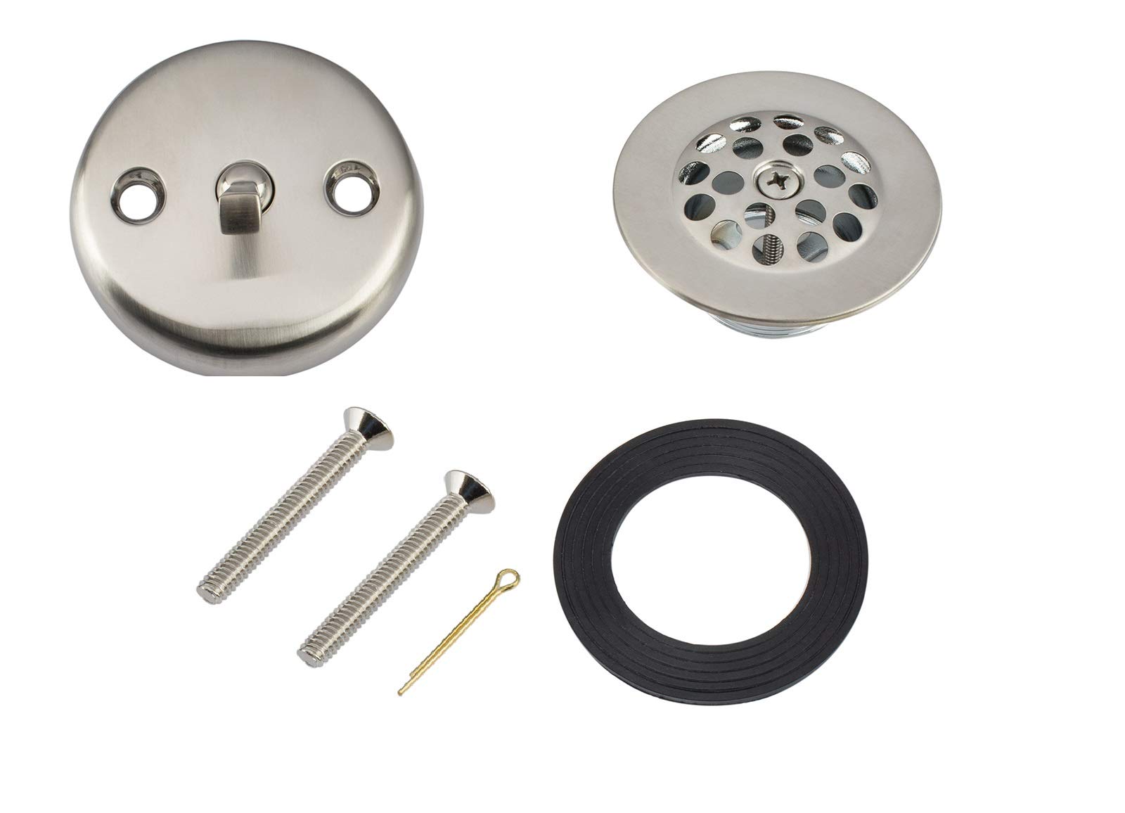 Artiwell Trip Lever Tub Trim Kit Set With Trip Lever Overflow Face Plate, Trip Lever Bathtub Drain with Strainer, Overflow and Matching Screws (BRUSHED NICKEL)