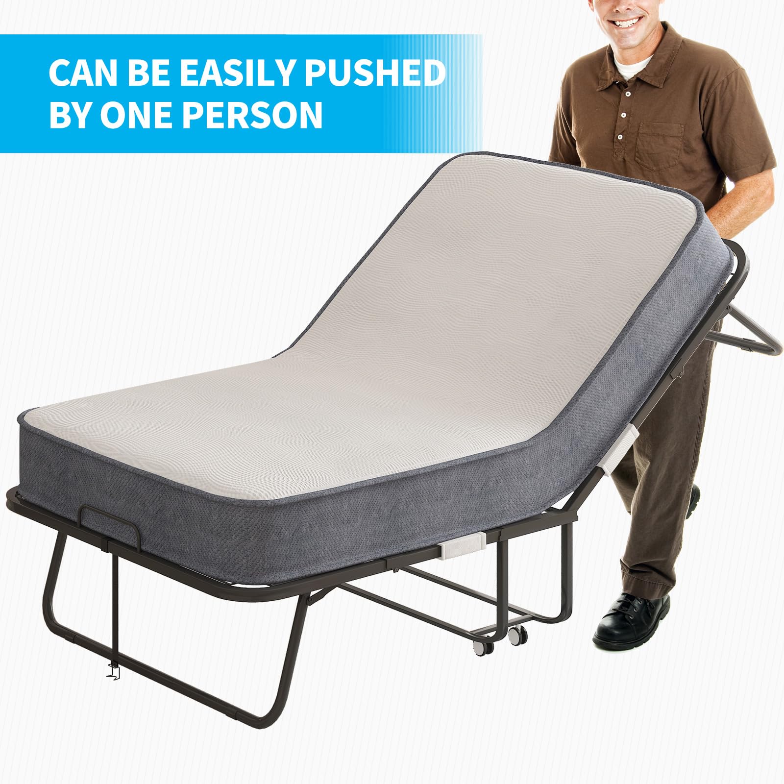 ADOWORE Folding Bed with Mattress for Adults, Single Rollaway Bed with 5" Foam Mattress, Portable Foldable Bed Fold Up Guest Bed with Dustproof Bag & Baffle (Upgrade with Cover)