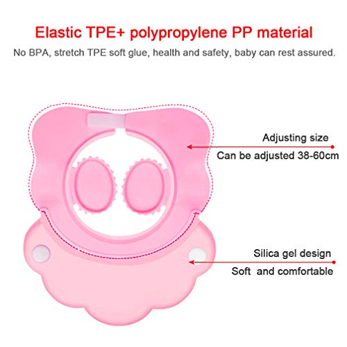 Maveek Baby Bathroom Safety Visor Caps Child Shower Cap,Adjustable Sticker, Comfortable, Soft, Safe, Waterproof & Elastic Ring Hat – for Showers, Bathing, Hair Cut, Pool, Beach, Toddlers (Pink)