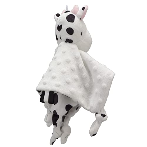 Baby Security Blanket, Cartoon Security Blanket Stuffed Animal Soft Plush with Pacifier for Teething Period (Cow)