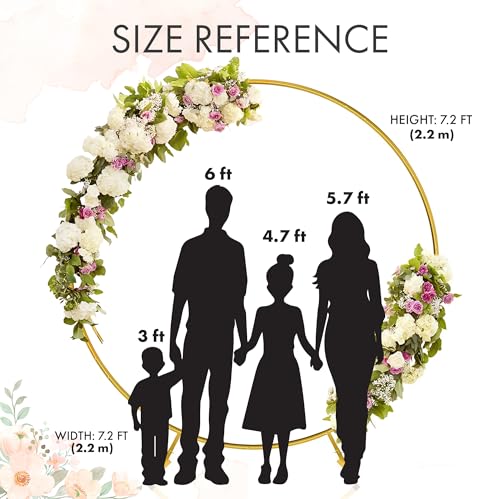 7.2FT Round Backdrop Stand - Circle Backdrop Stand Gold Balloon Arch Frame kit - Metal Wedding Arch Backdrop Stand - Circle Arch Gold Arch for Parties, Wedding, Baby Shower Decorations
