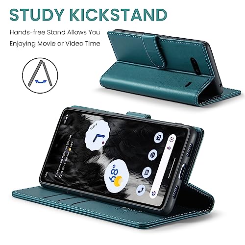 FLIPALM for Google Pixel 7 Wallet Case with RFID Blocking Credit Card Holder, PU Leather Folio Flip Kickstand Protective Shockproof Cover Women Men for Pixel 7 5G Phone case(Blue-Green)