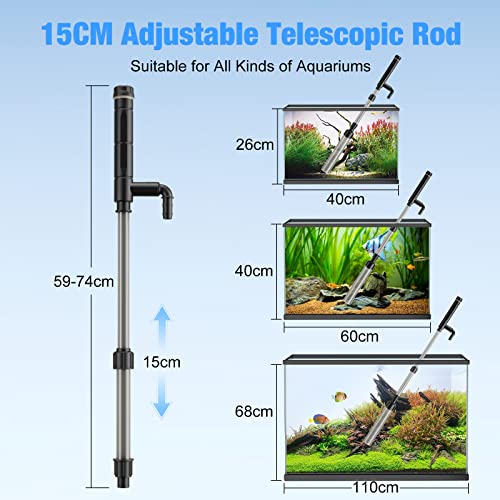 bedee Manual Aquarium Gravel Cleaner, Fish Tank Vacuum Gravel Cleaner, 3 in 1 Aquarium Siphon Vacuum Cleaner Kit for Water Change,Sand Cleaning,Remove Dirt with Adjustable Telescopic Rod